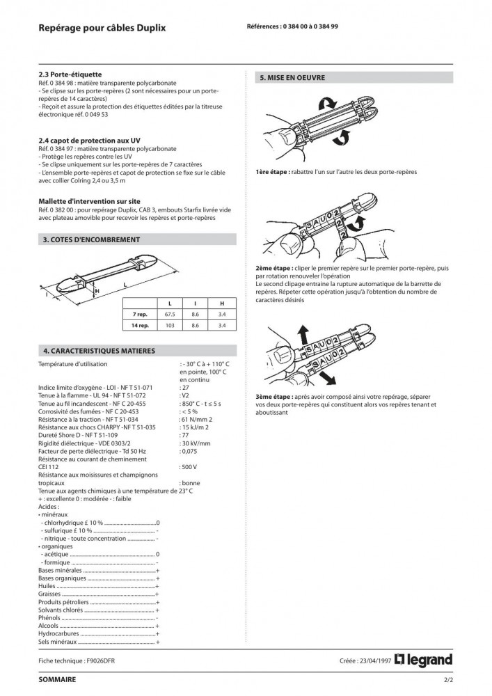 Legrand Duplix cable marker documentation page 2