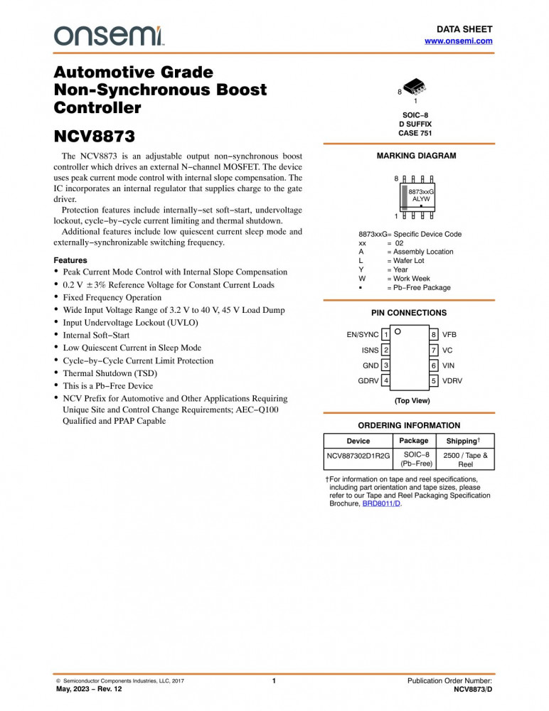 NCV8873 document page 1