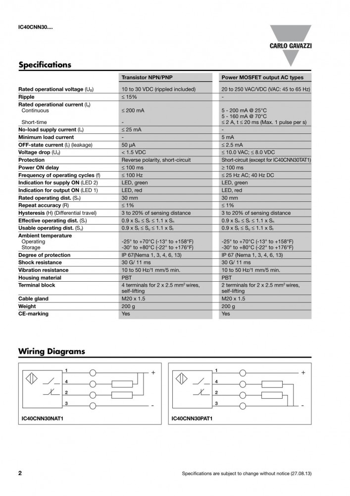 IC40 inductive proximity sensor technical document page 2