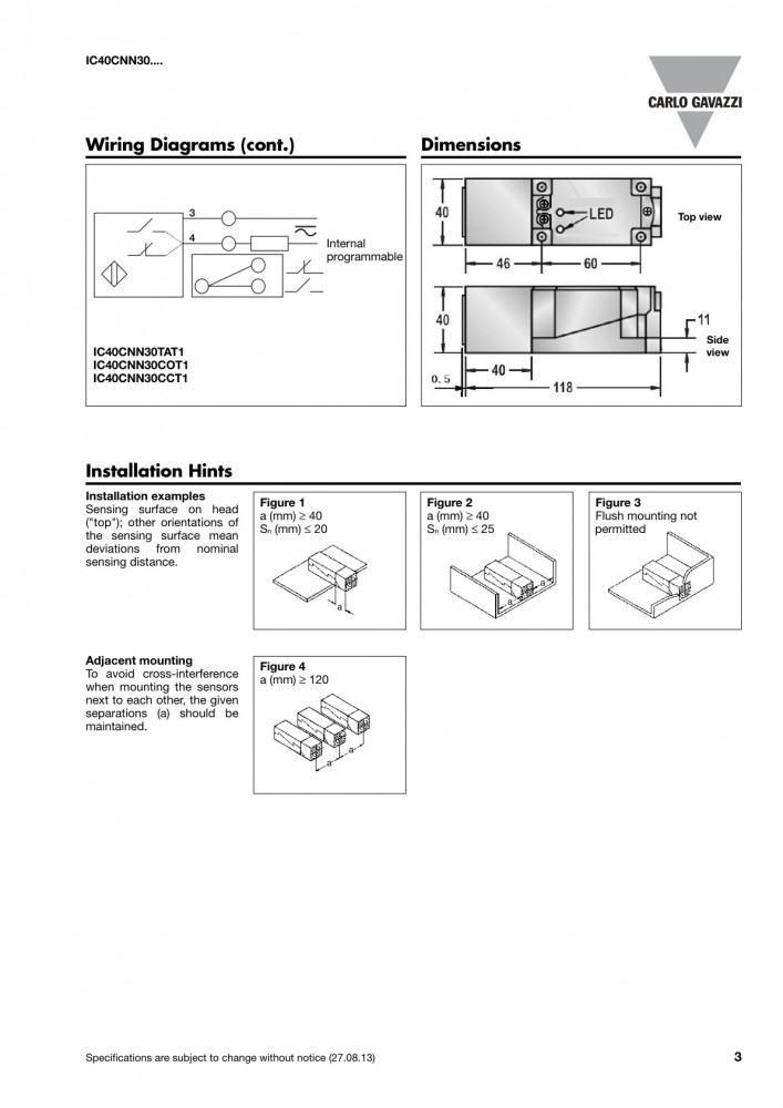 IC40 inductive proximity sensor technical document page 3