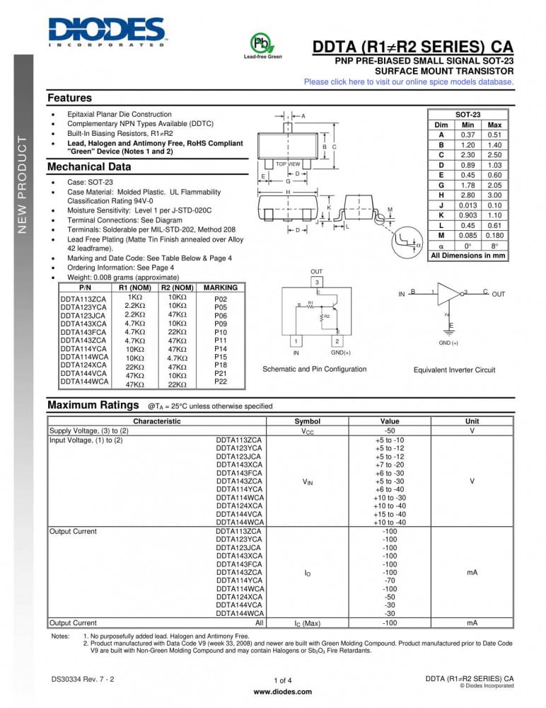 DDTA124XCA-7-F datasheet page 1