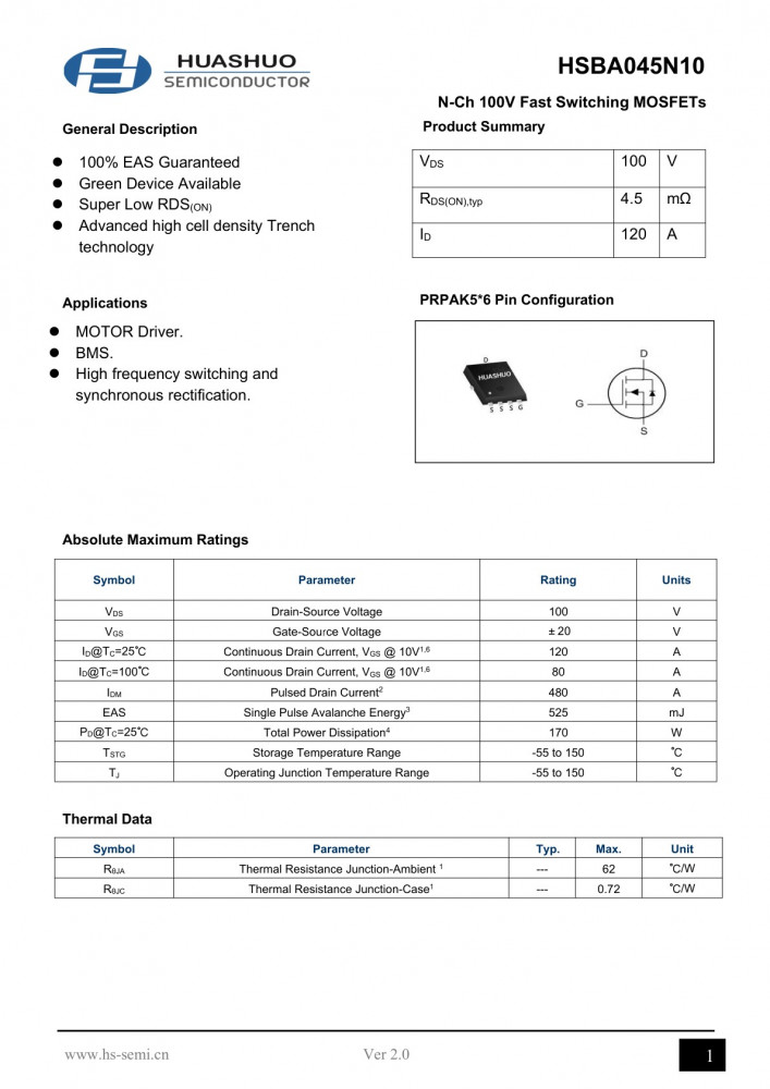 HSBA045N10 datasheet page 1