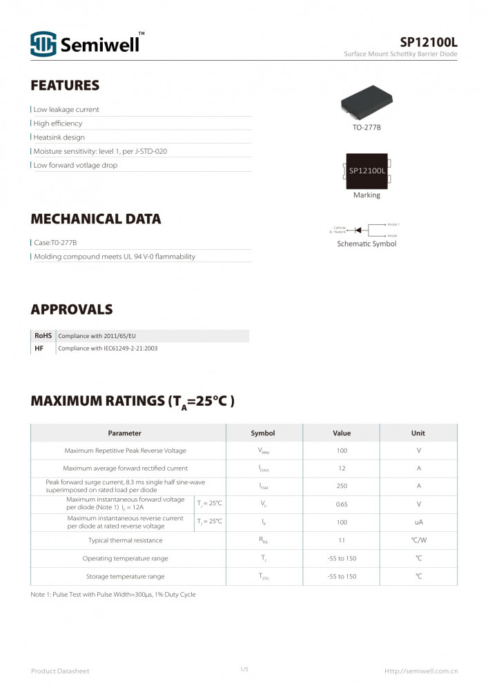 SP12100L datasheet page 1