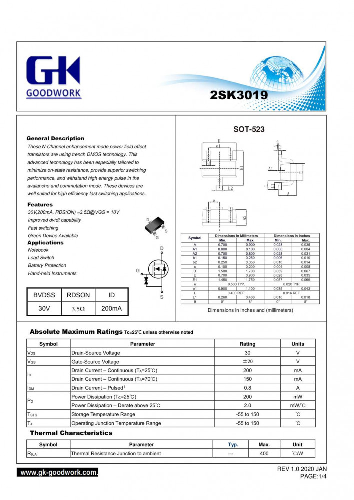 2SK3019 datasheet page 1