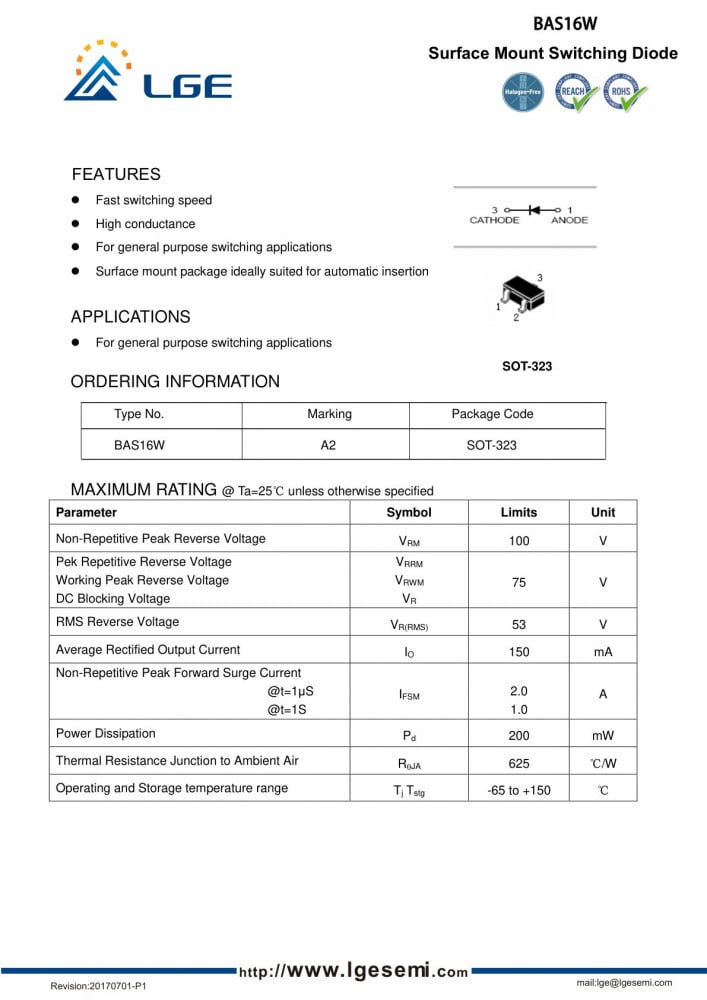 LGE BAS16W datasheet page 1
