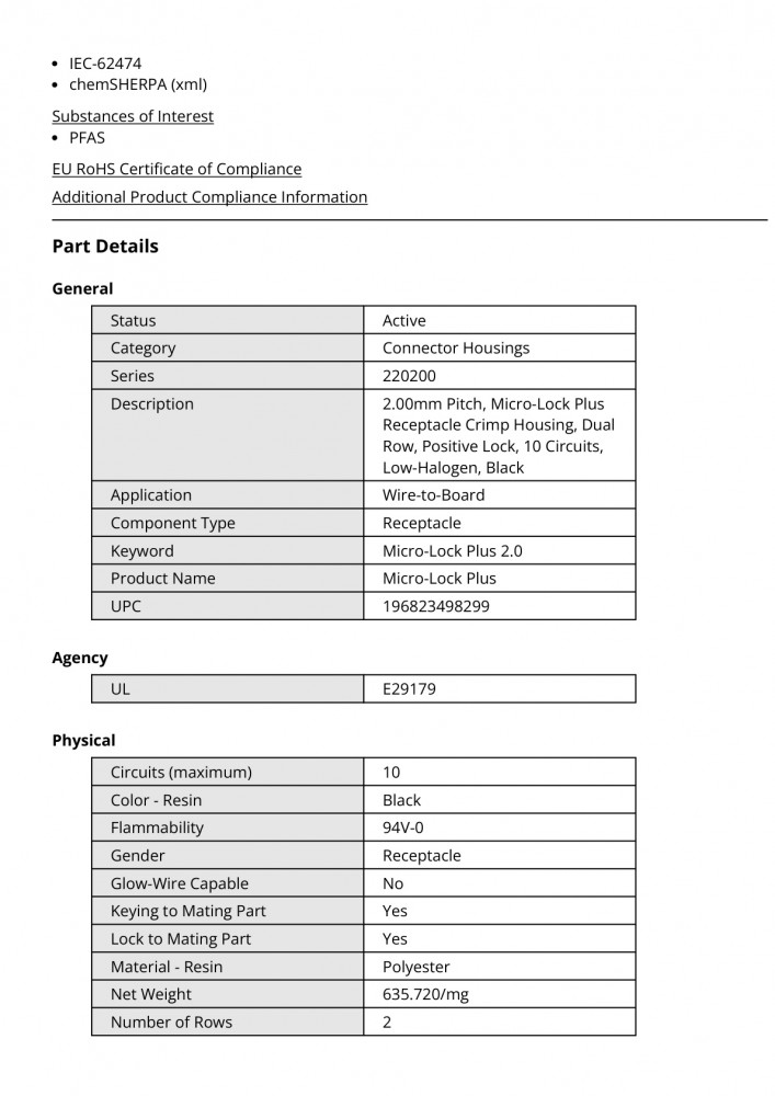 Technical document page 2 for MOLEX 2202002101
