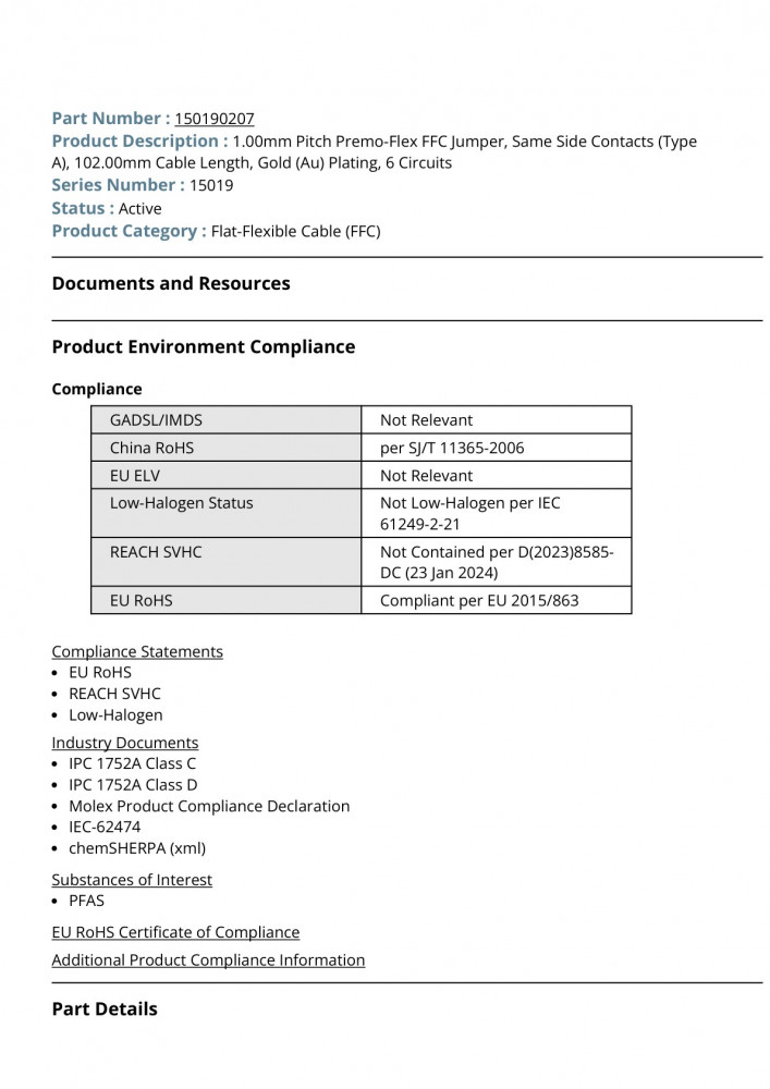 MOLEX FFC family specification, page 1