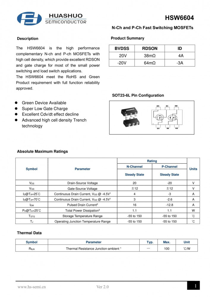 HSW6604 datasheet page 1