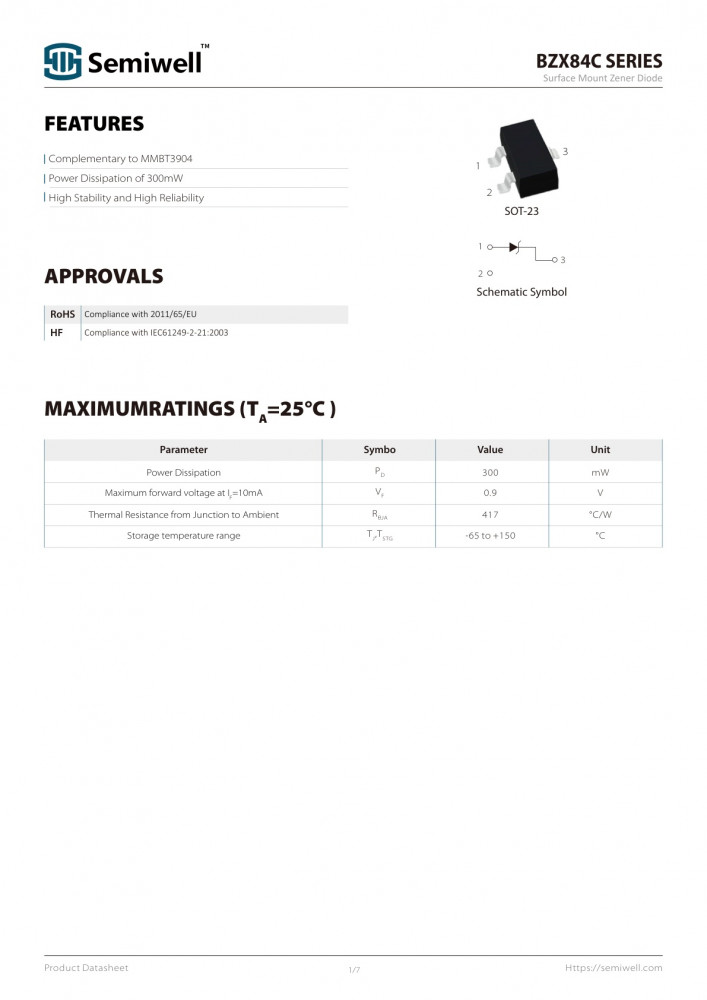 BZX84C56 datasheet page 1