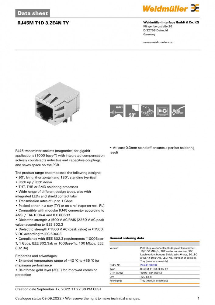 WEIDMULLER 2474160000 technical document page 1
