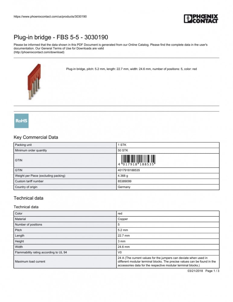 Phoenix Contact 3030190 document page 1