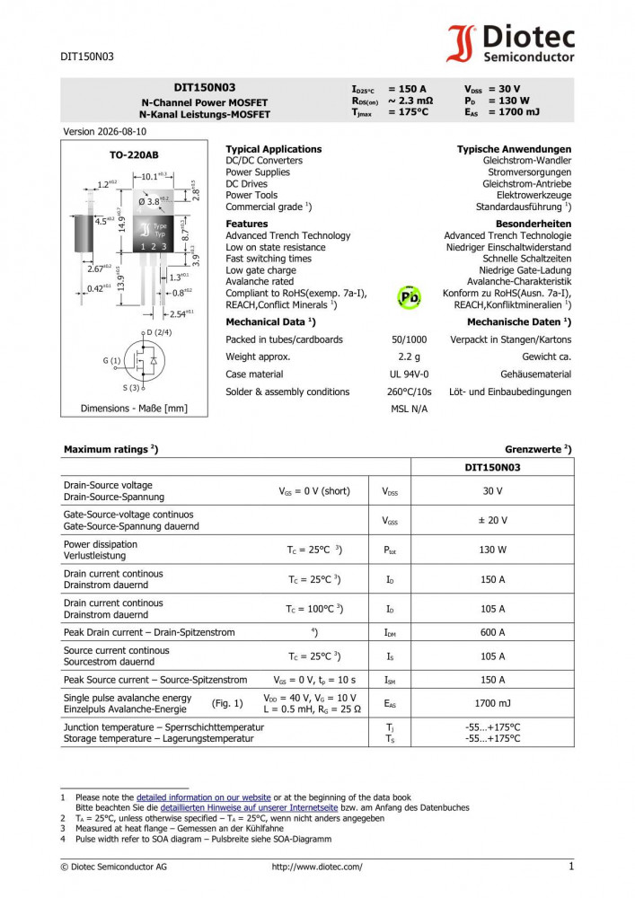 DIT150N03 datasheet page 1
