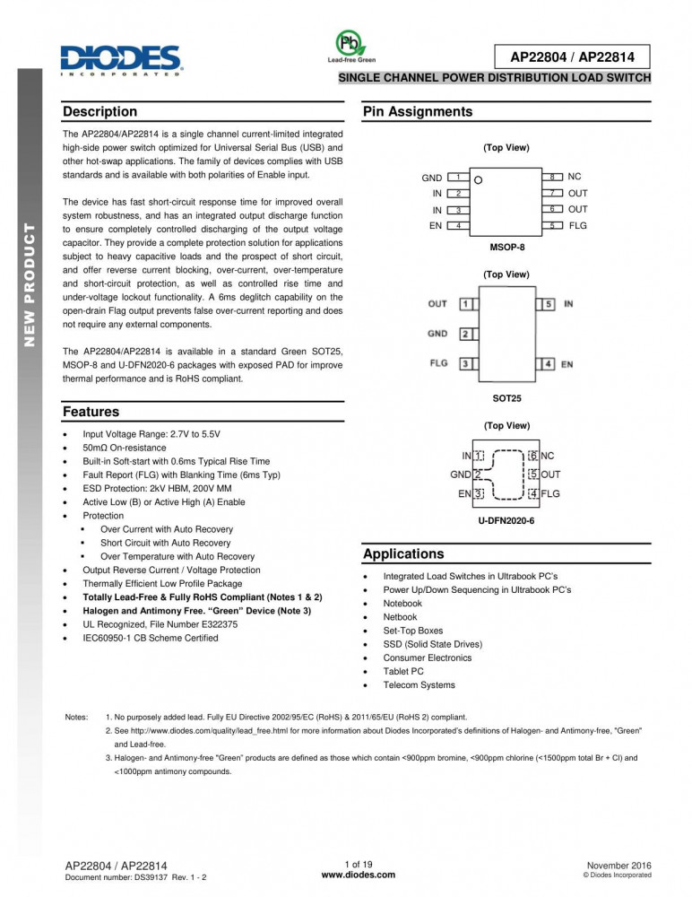 AP22814 datasheet page 1