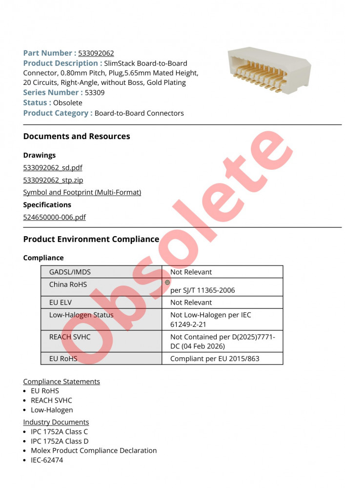 MOLEX 533092062 technical document image, page 1