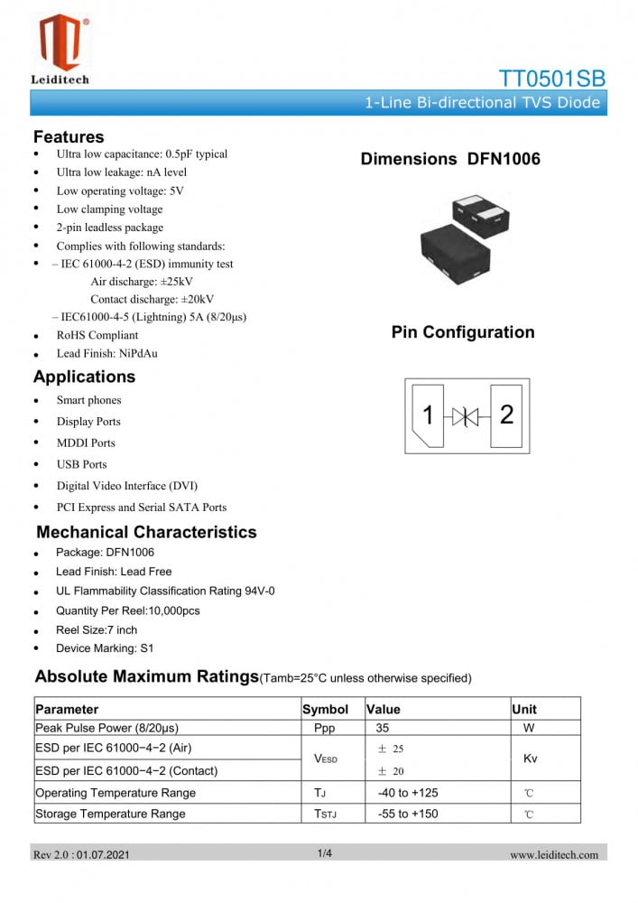 TT0501SB datasheet page 1