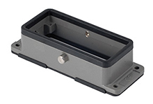 Heavy-Duty Standard-High Voltage (STD-HV) Double Lever Hood, Die-cast Aluminum, with 4 Pegs, Top Entry, Size 10B «57x27», Extended M25 Thread, Grey