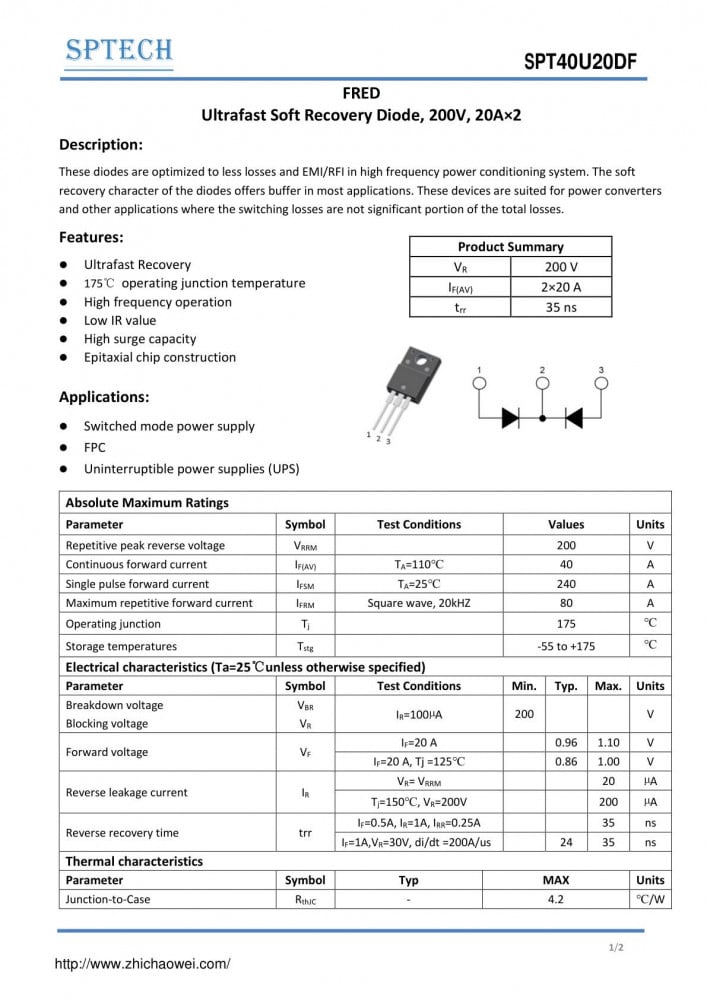 SPT40U20DF datasheet page 1