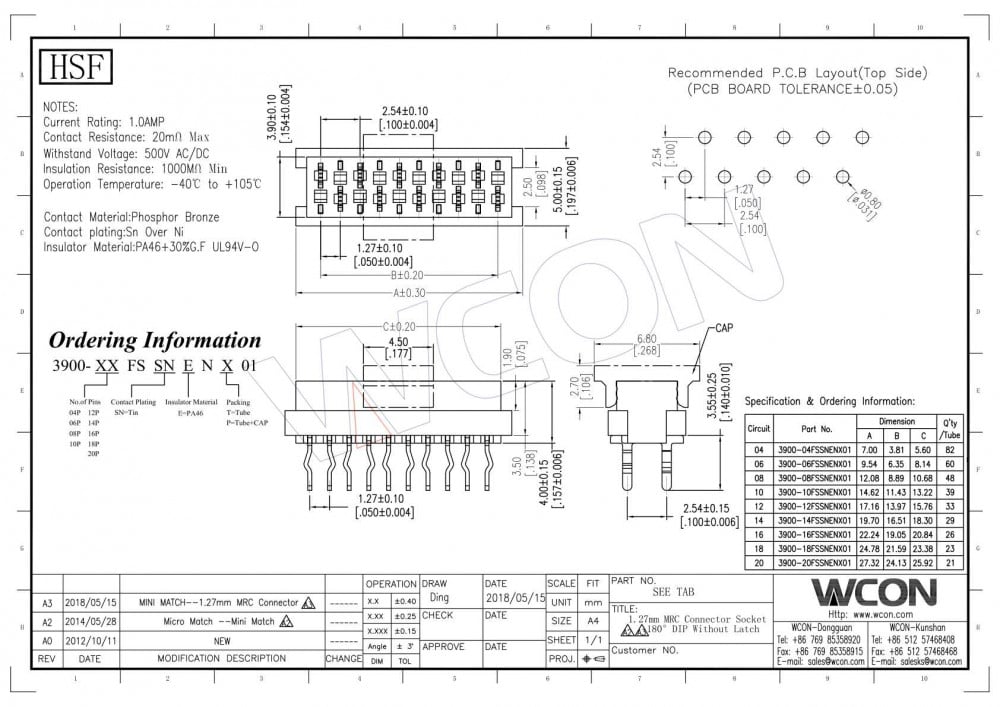 Wcon 3900-20FSSNENT01 technical drawing