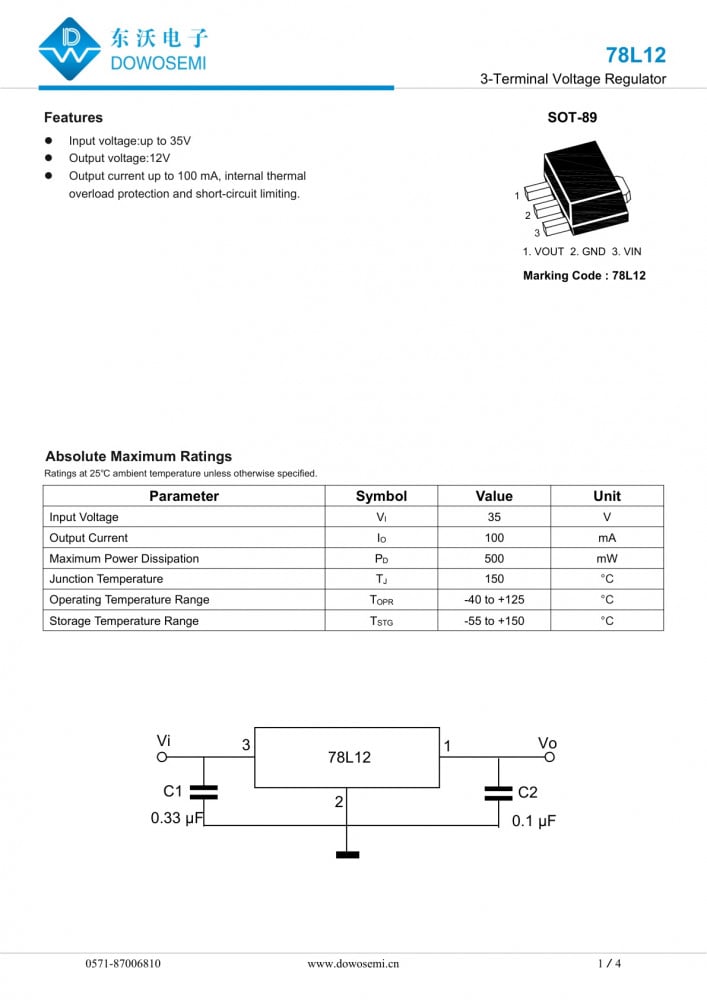 78L12 datasheet page 1
