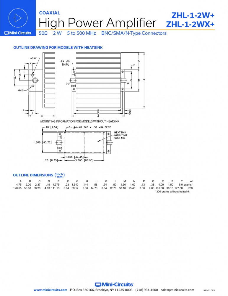 ZHL-1-2WX-S+ technical document page 2