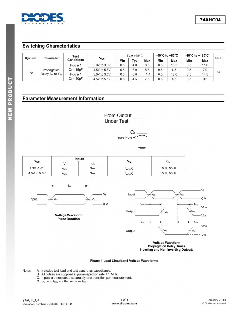 74AHC04T14-13 datasheet page 4