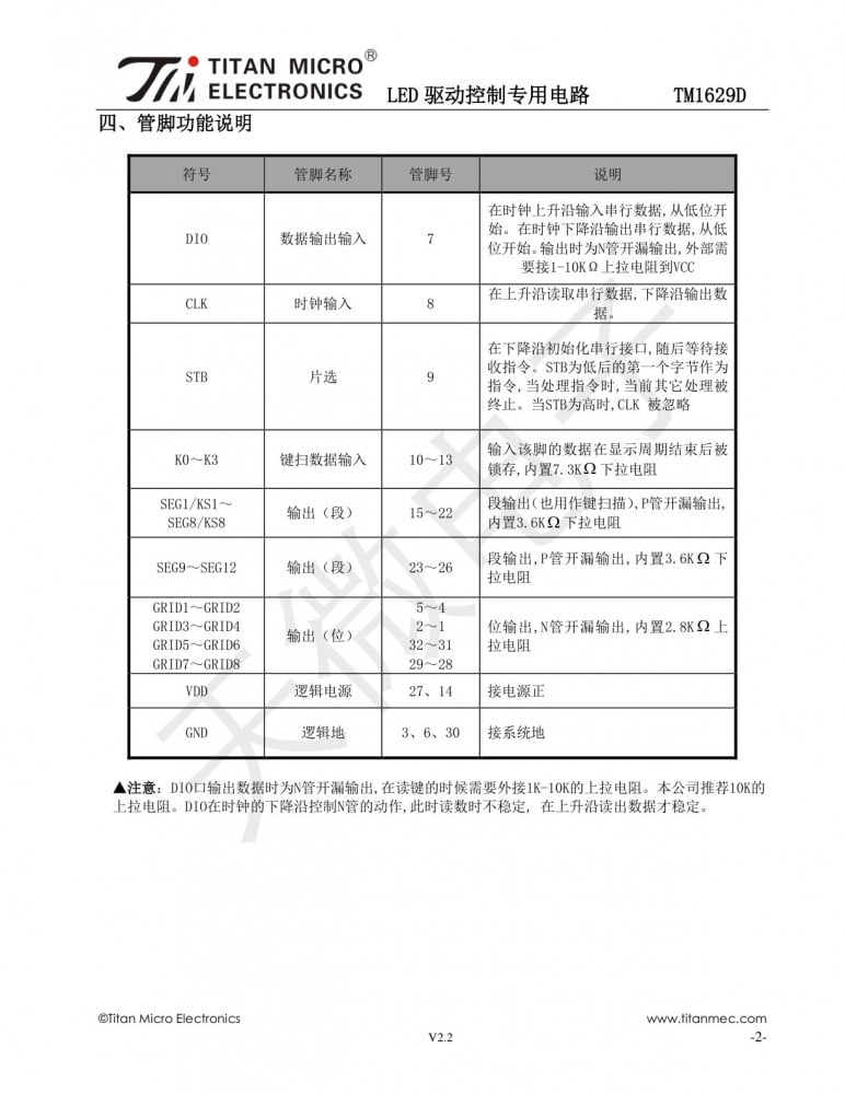 TM1629D technical document page 2