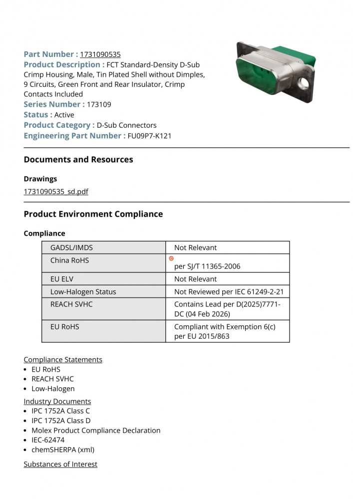 MOLEX 1731090535 drawing preview, page 1