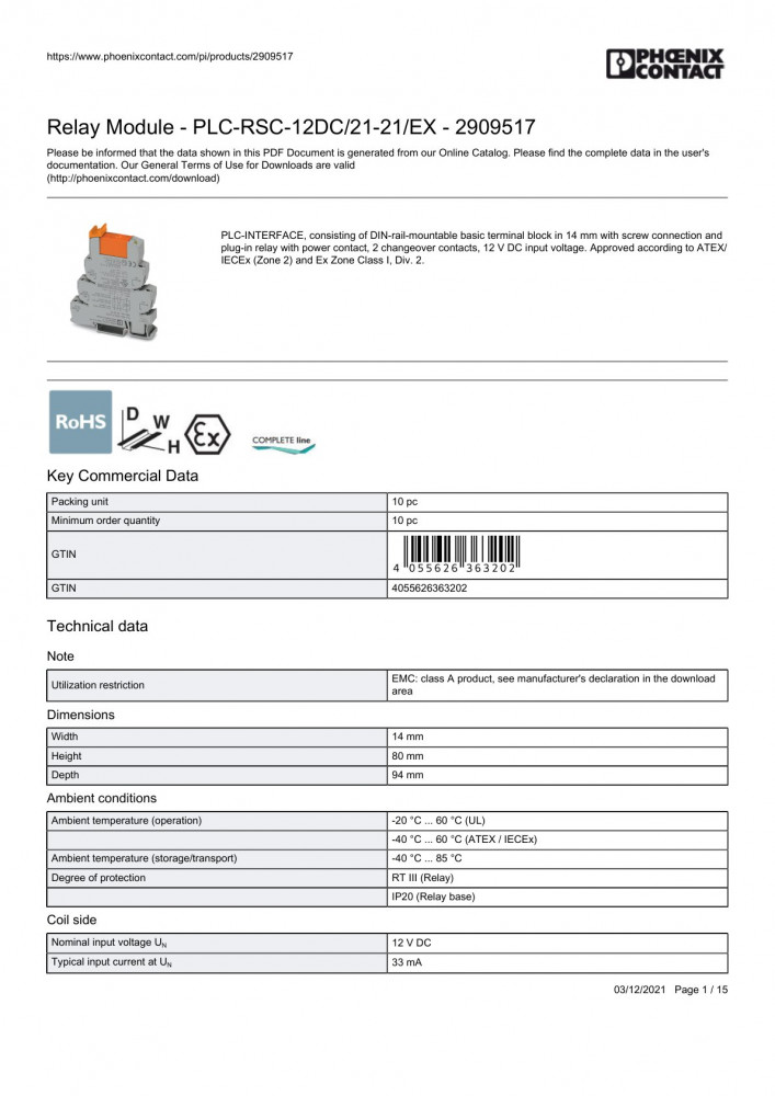 Phoenix Contact 2909517 technical document page 1