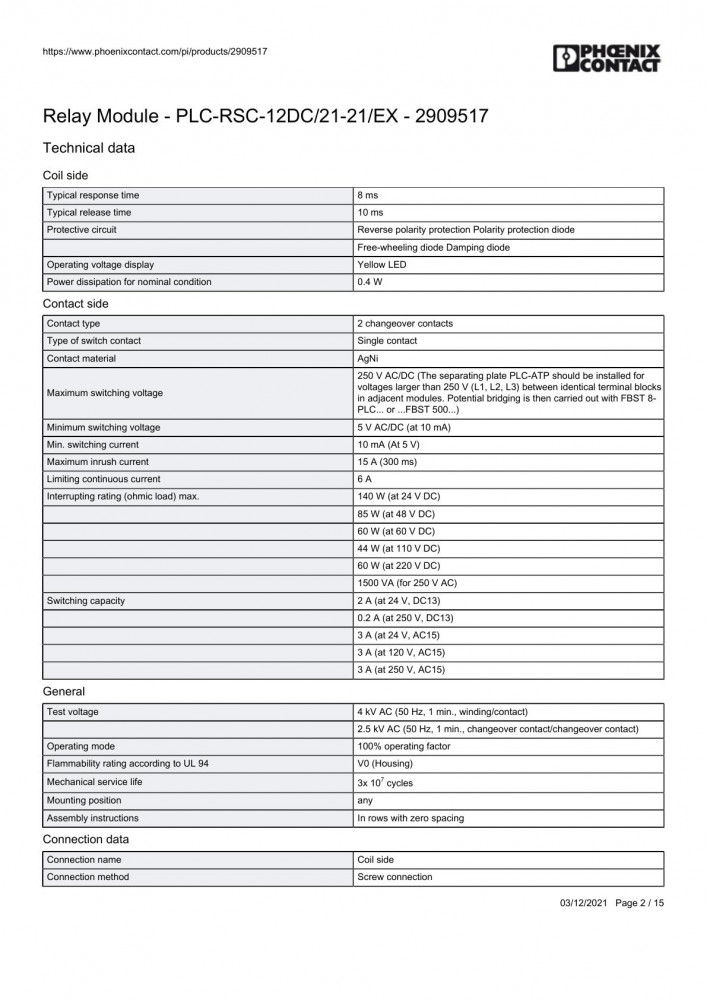Phoenix Contact 2909517 technical document page 2