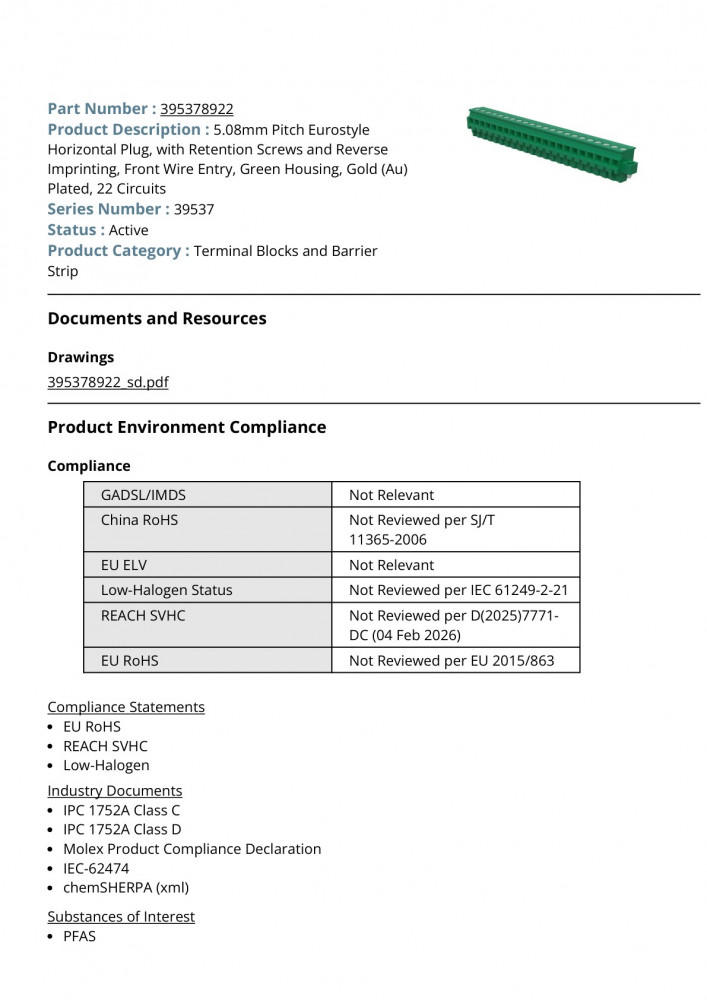 Molex Series 39537 product drawing page 1