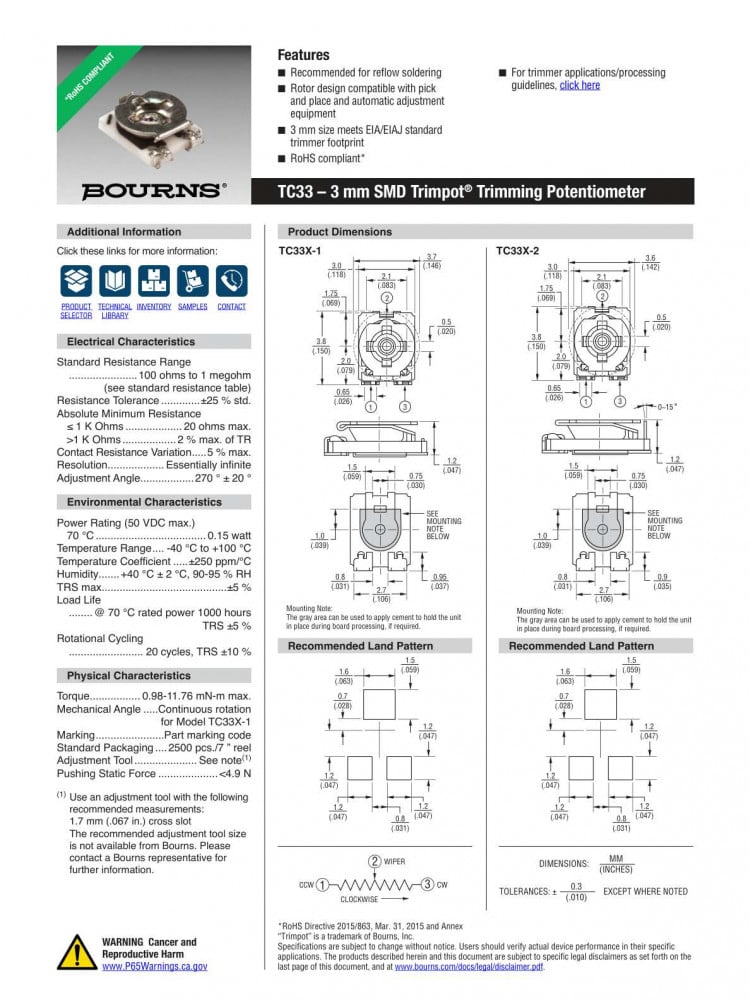 BOURNS TC33X datasheet page 1