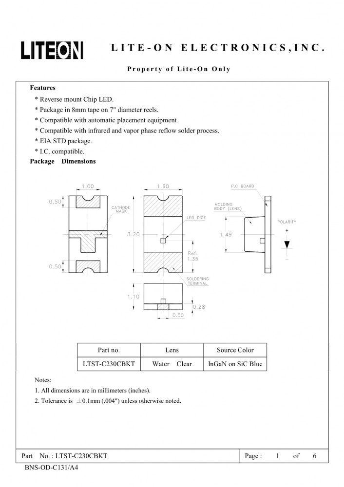 LTST-C230CBKT datasheet page 1