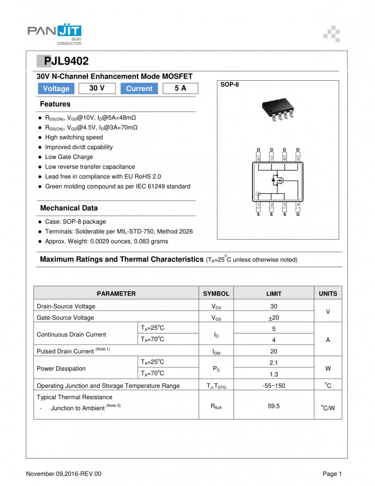 PJL9402 datasheet page 1