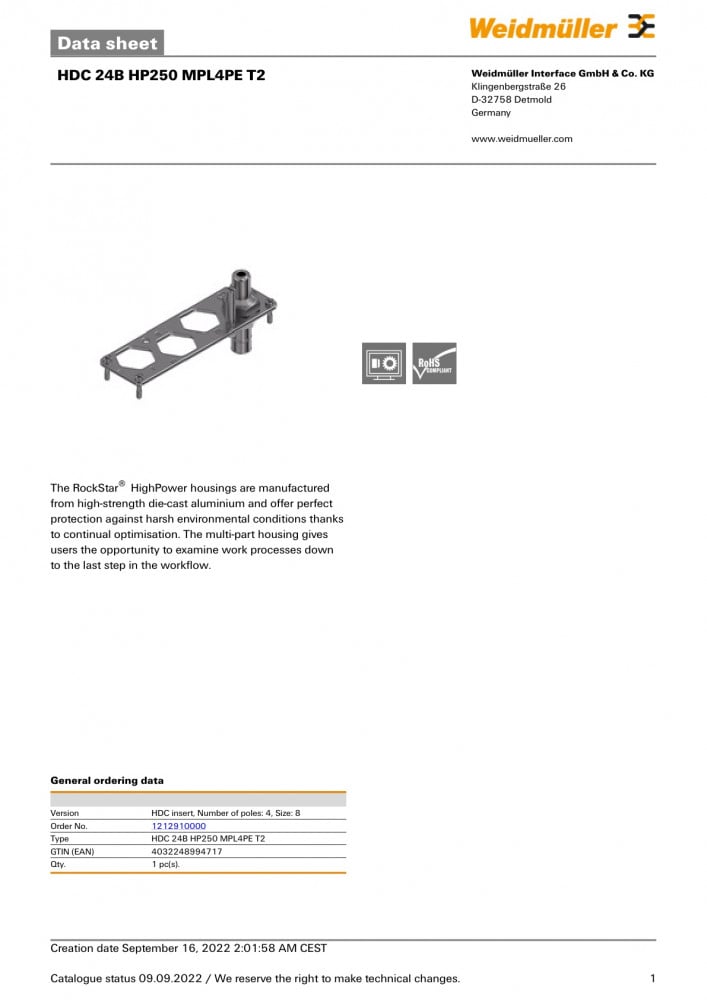 Weidmüller 1212910000 technical document page 1