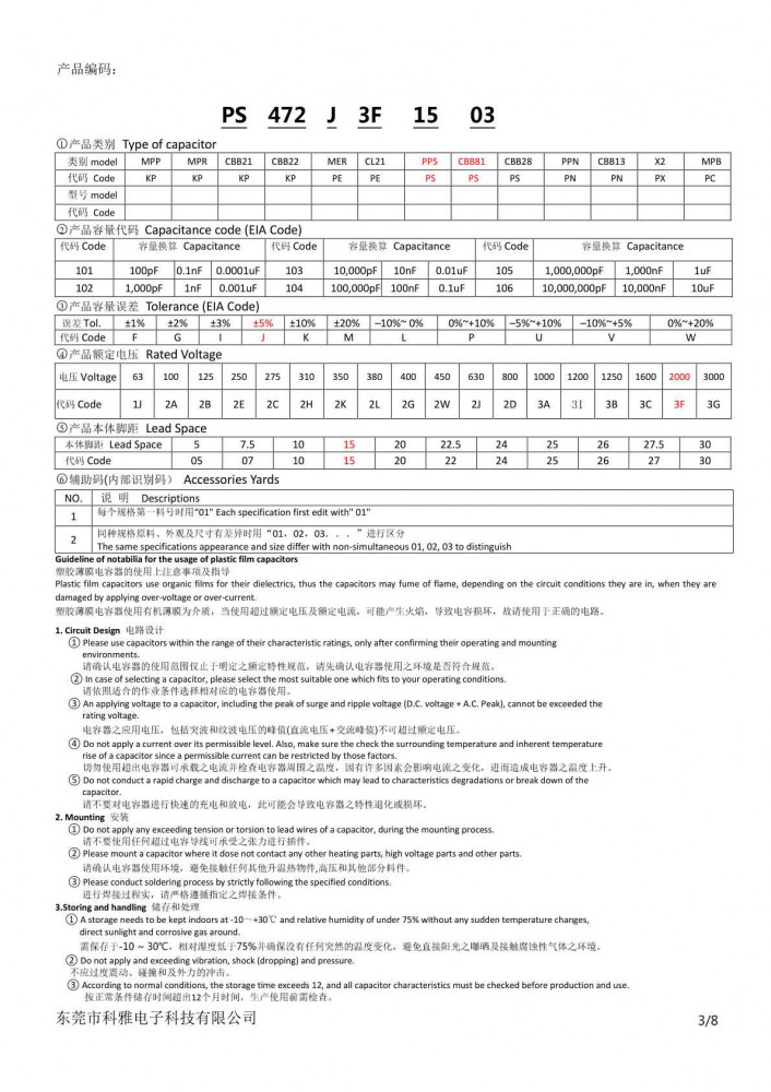 KYET PS472J3F1503 specification page 3