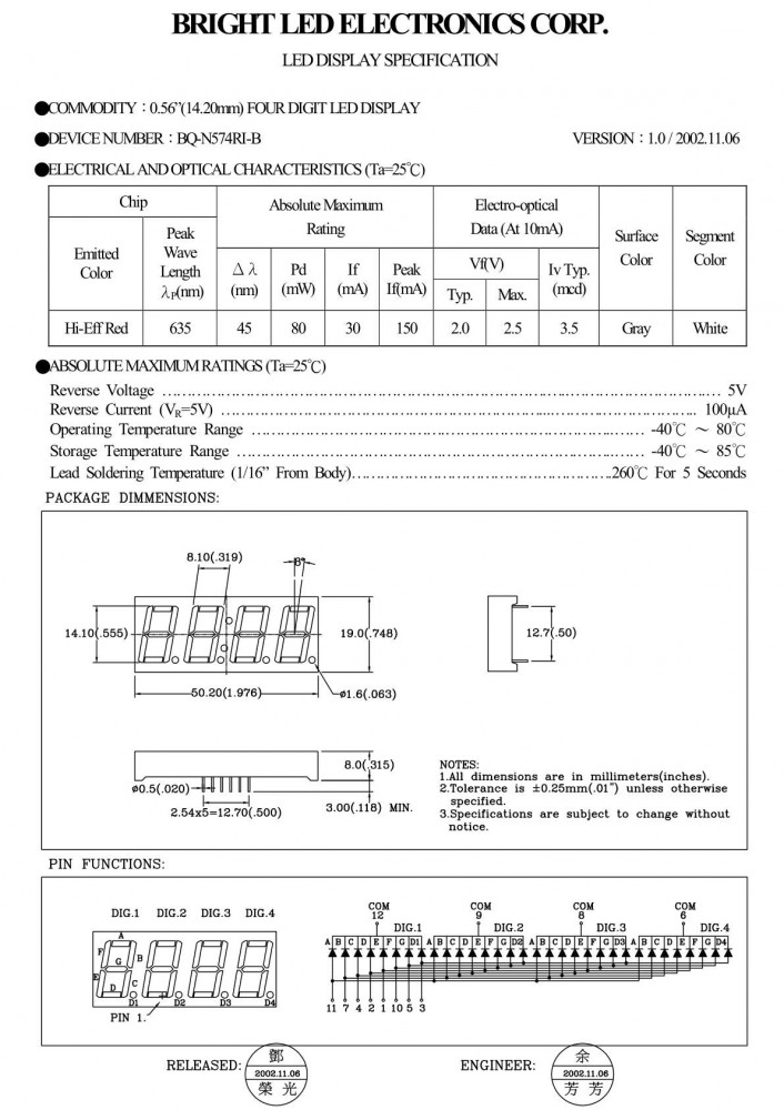 BQ-N574RI-B product specification image, page 1