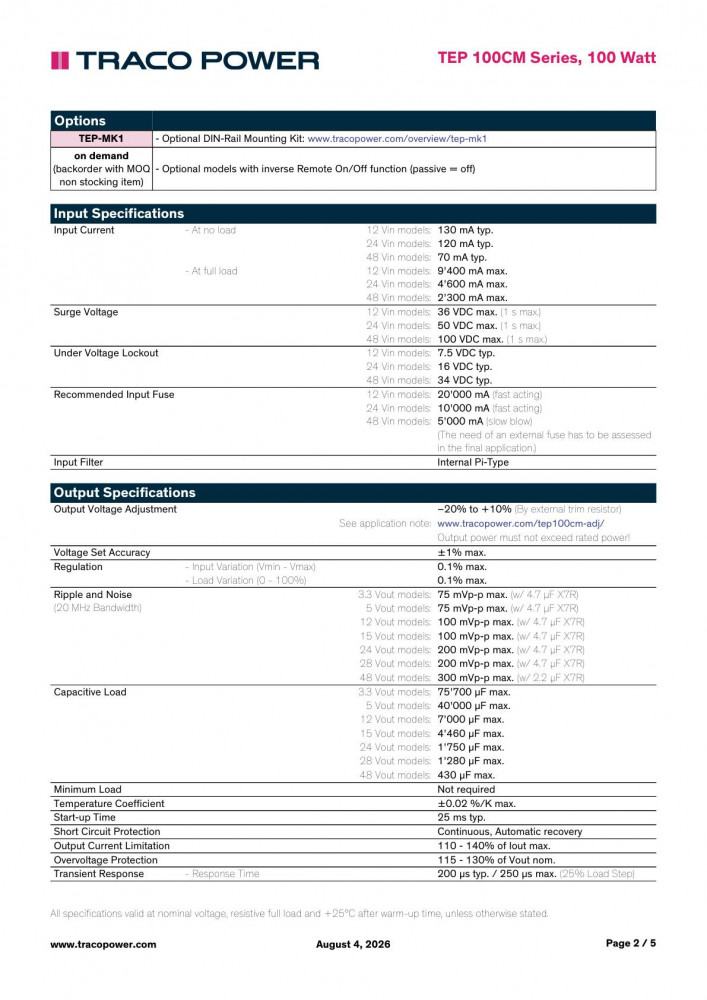 TEP 100-CM datasheet preview, page 2