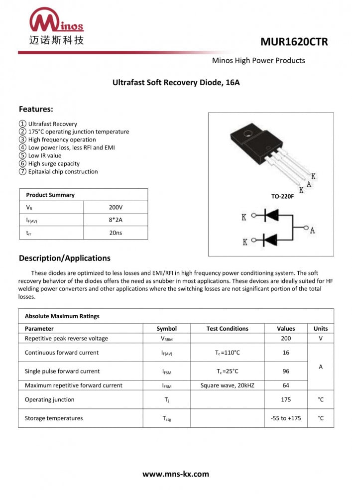 MUR1620CTR datasheet page 1