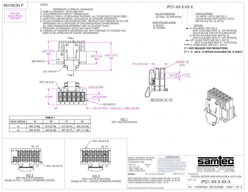 Samtec IPD1 series drawing page 1