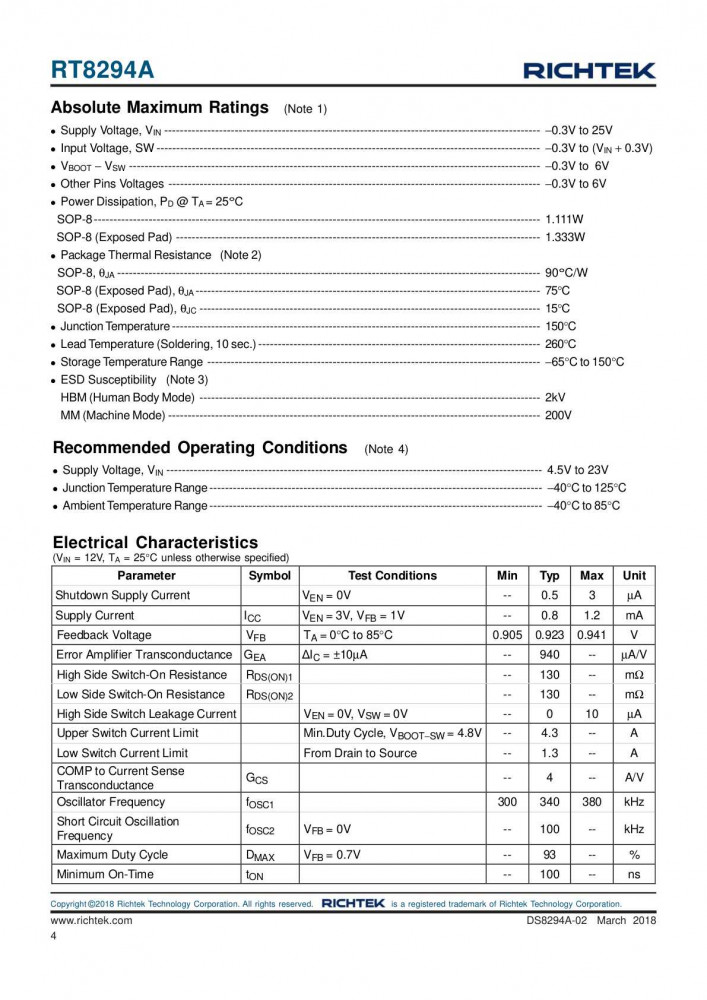 RT8294A datasheet page 4