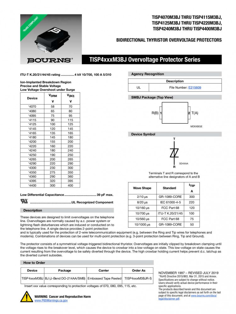 TISP4180M3BJR-S datasheet page 1