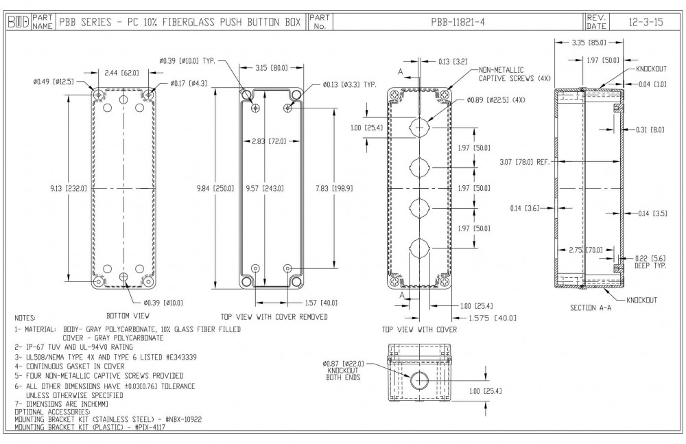 Bud Industries PBB-11821-4 product drawing