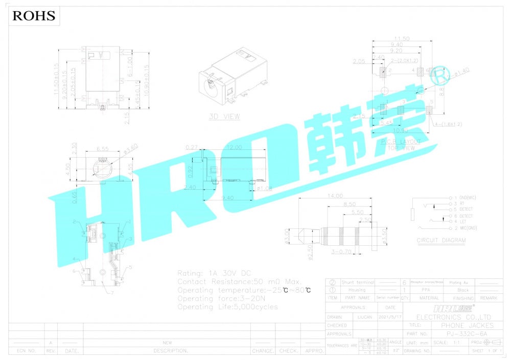 PJ-332C-6A technical drawing