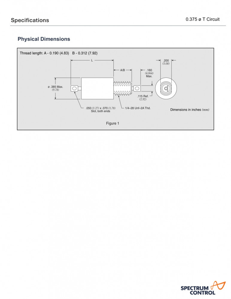Spectrum Control EMI filter physical dimensions, page 2