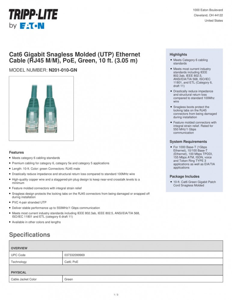 N201-010-GN technical document page 1