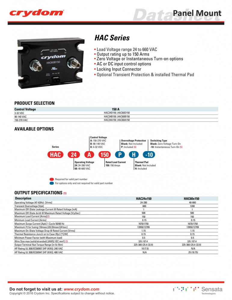 HAC series product selection and specifications