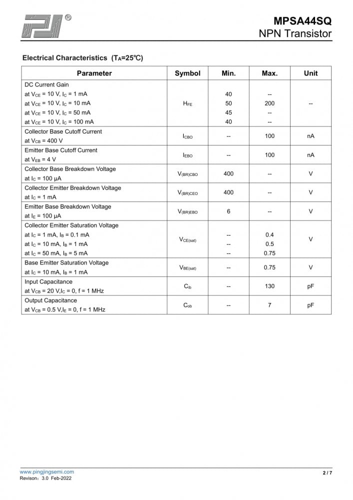 MPSA44SQ datasheet page 2
