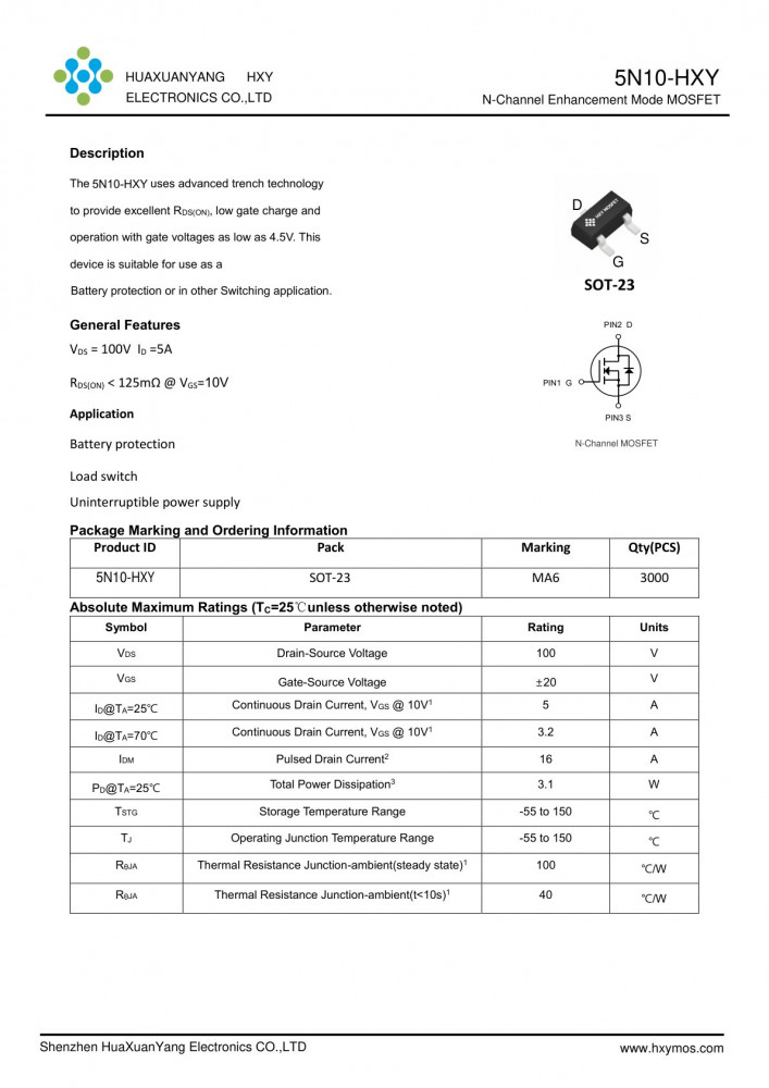 5N10-HXY datasheet page 1