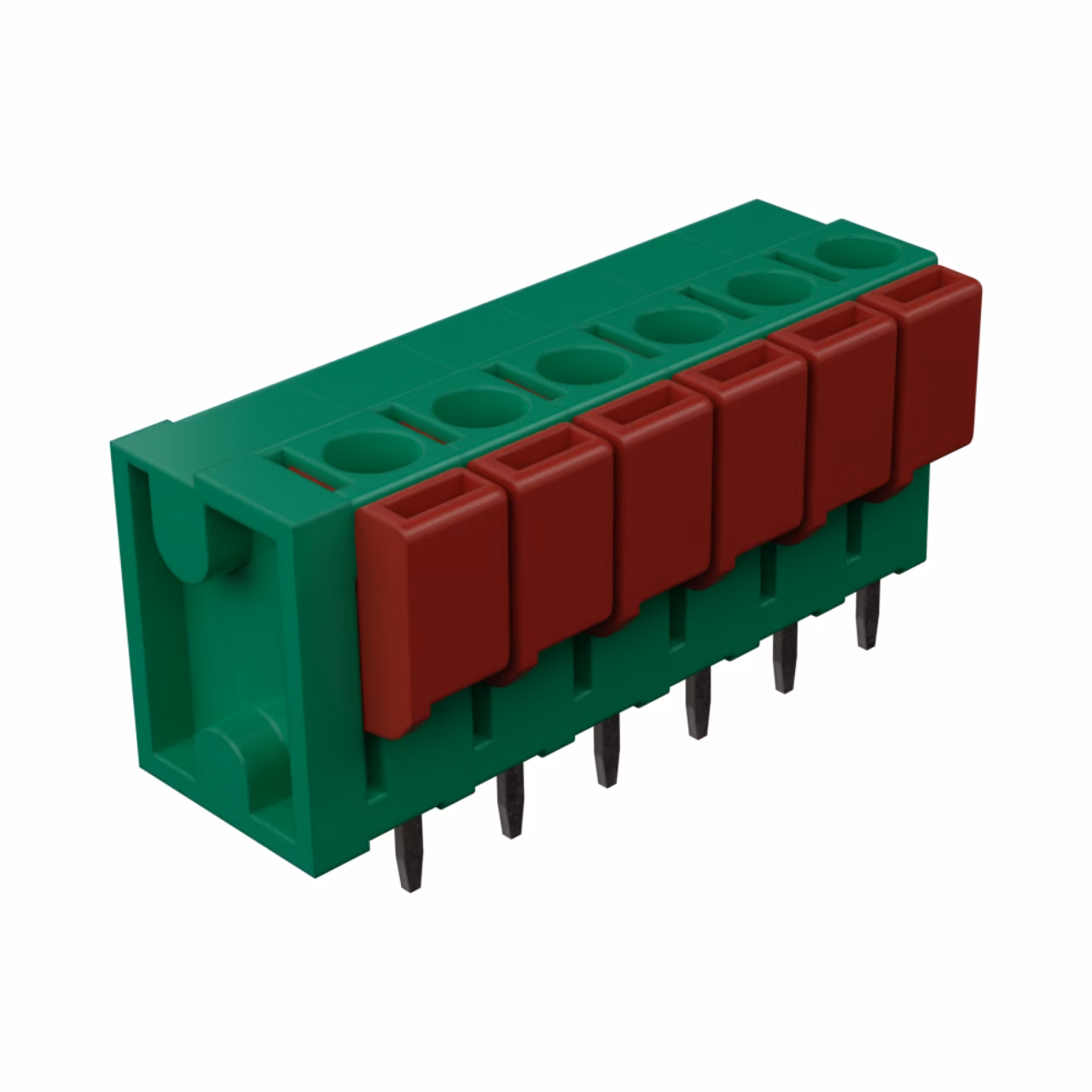 5.00mm Pitch, Eurostyle Fixed-Mount Push-Button Terminal Block, Vertical, 10A, 22-14 AWG, Green, 6 Circuits for sale