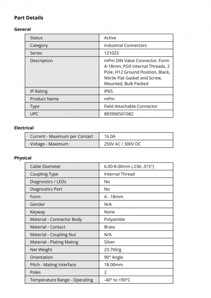 Molex C18 DIN valve connector qualification document, page preview 2